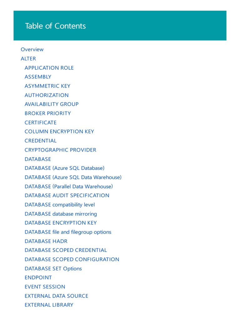 Comprehensive T-SQL Statement Reference | PDF | Databases | Key ...