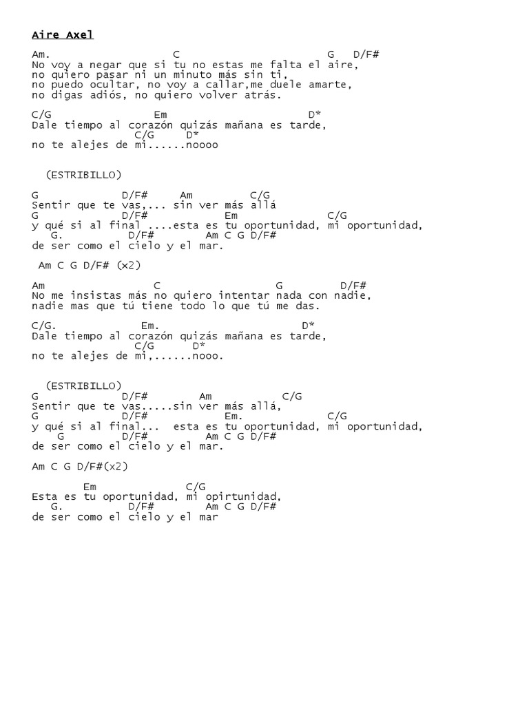 Letra y acordes de "Aire" de Axel | PDF
