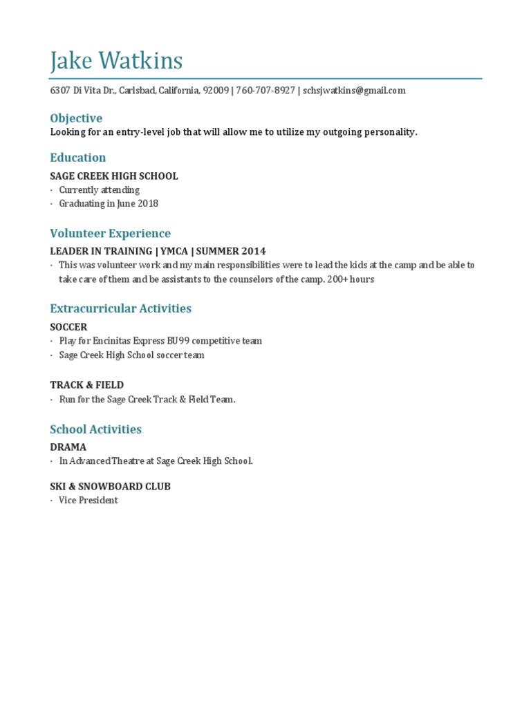 Jake Watkins Resume | PDF | Sports