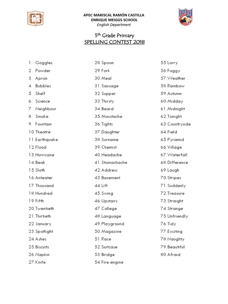 SPELLING Words 5th Grade PDF