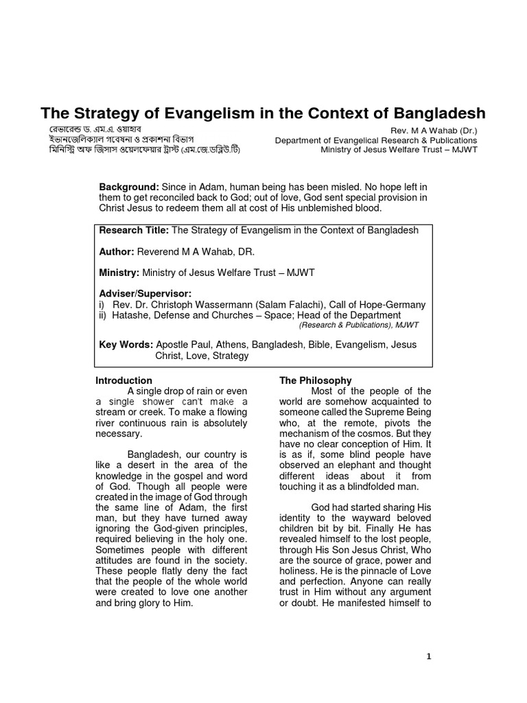 Research Paper On The Strategy of Evangelism in The Context of ...