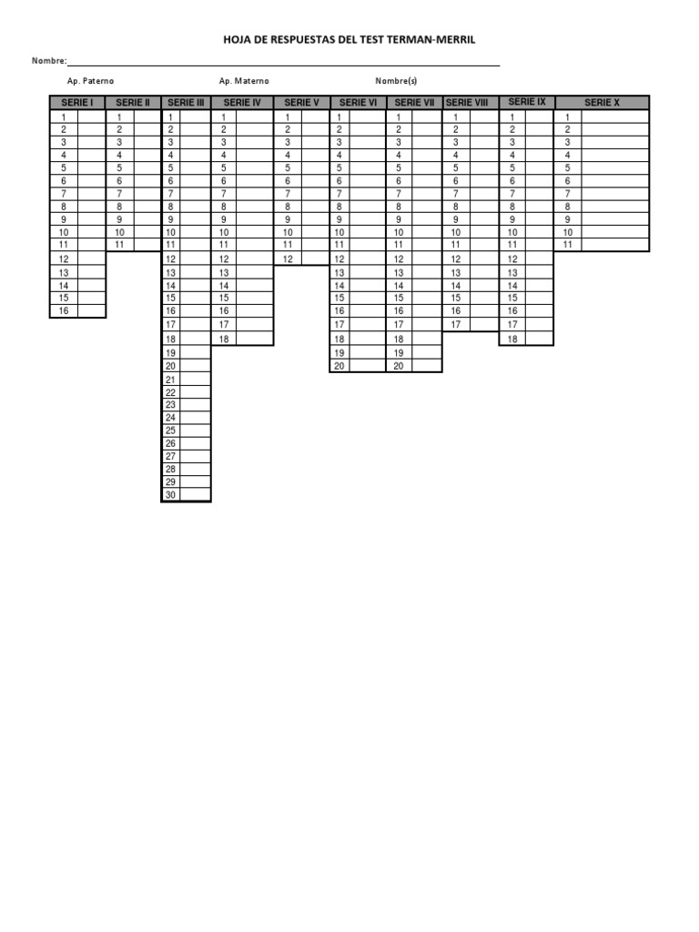 Hoja de Respuestas Del Test Terman | PDF | Ocio