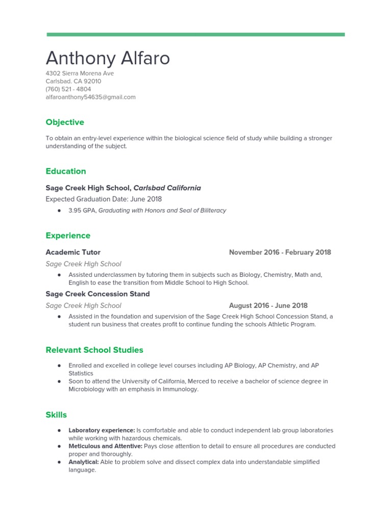 Anthony Alfaro - Resume 1 | PDF