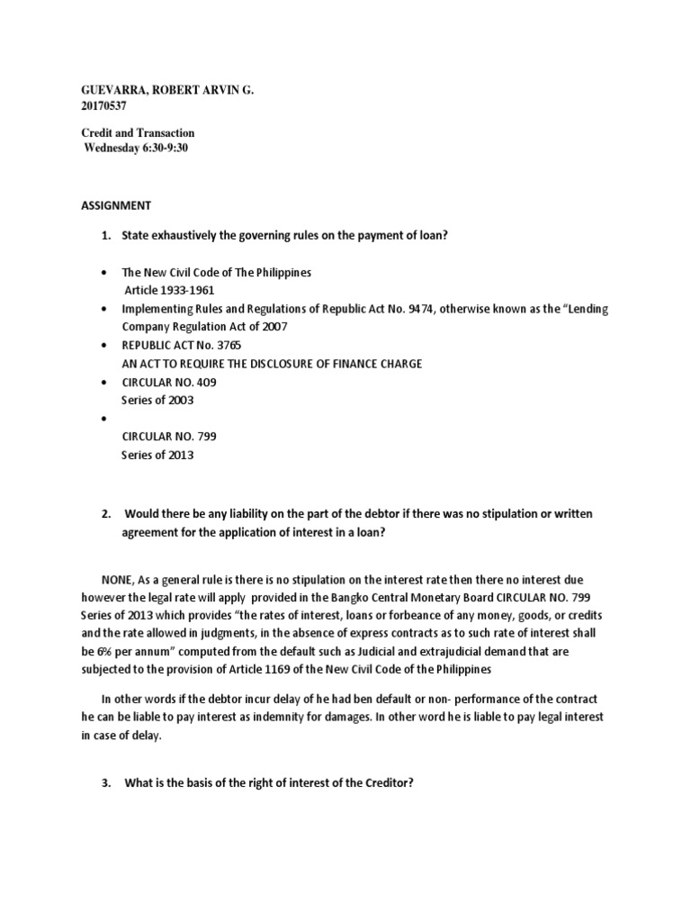 GUEVARRA, Robert Arvin G - Loan and Deposit | PDF | Liquidated Damages ...