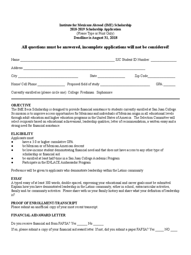 All Questions Must Be Answered, Incomplete Applications Will Not Be ...