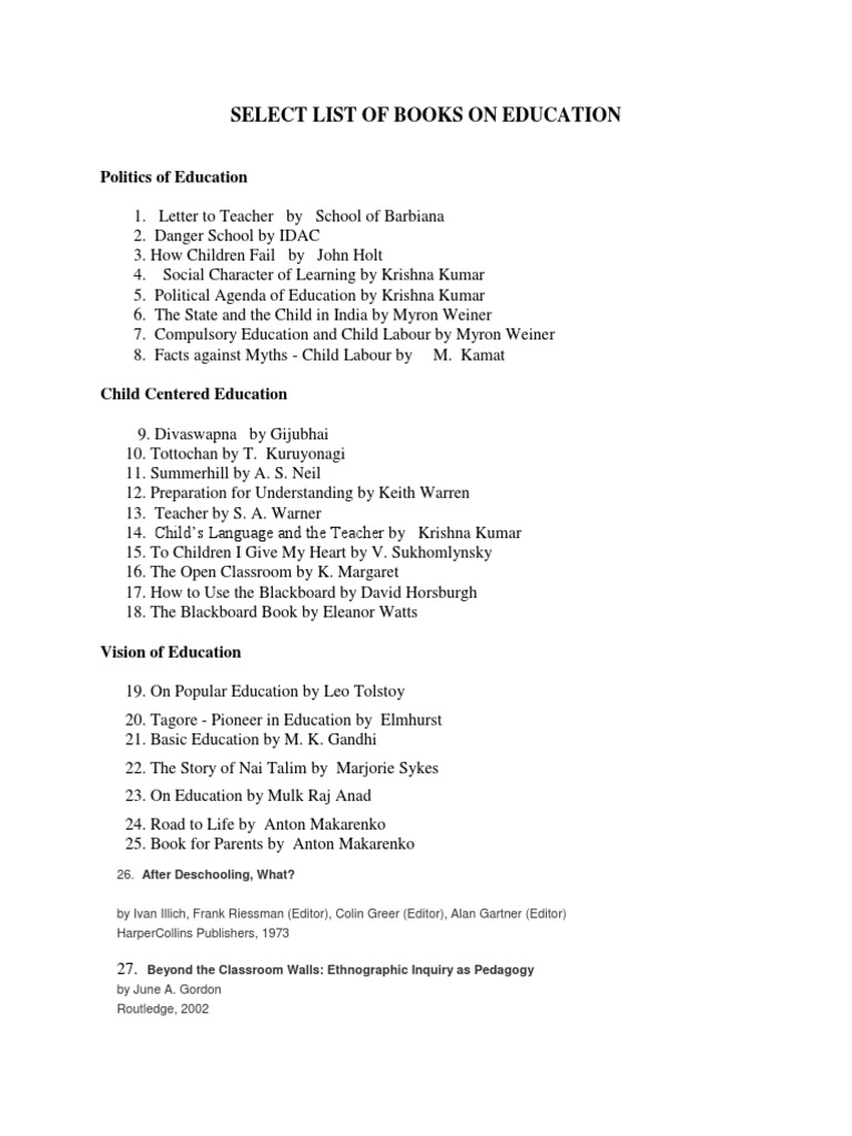 Books On Education | PDF | Teachers | Schools