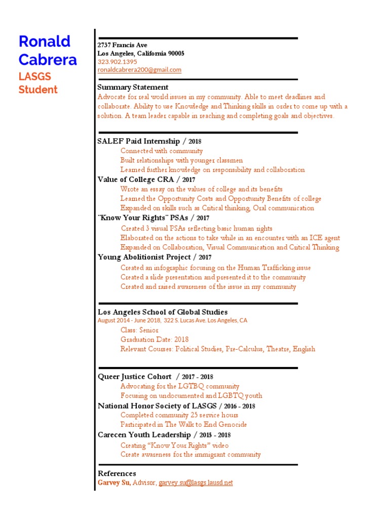 Ronald Cabrera - Resume Redesign | PDF | Critical Thinking | Leadership