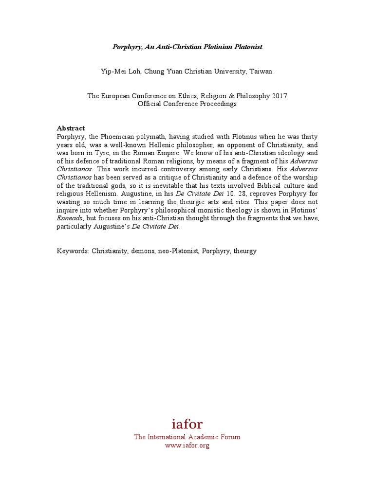 Porphyry, An Anti-Christian Plotinian Platonist | PDF | Neoplatonism ...