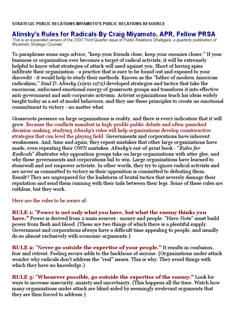 Saul Alinskys Rules For Radicals by C Miyamoto How To Resist This ...