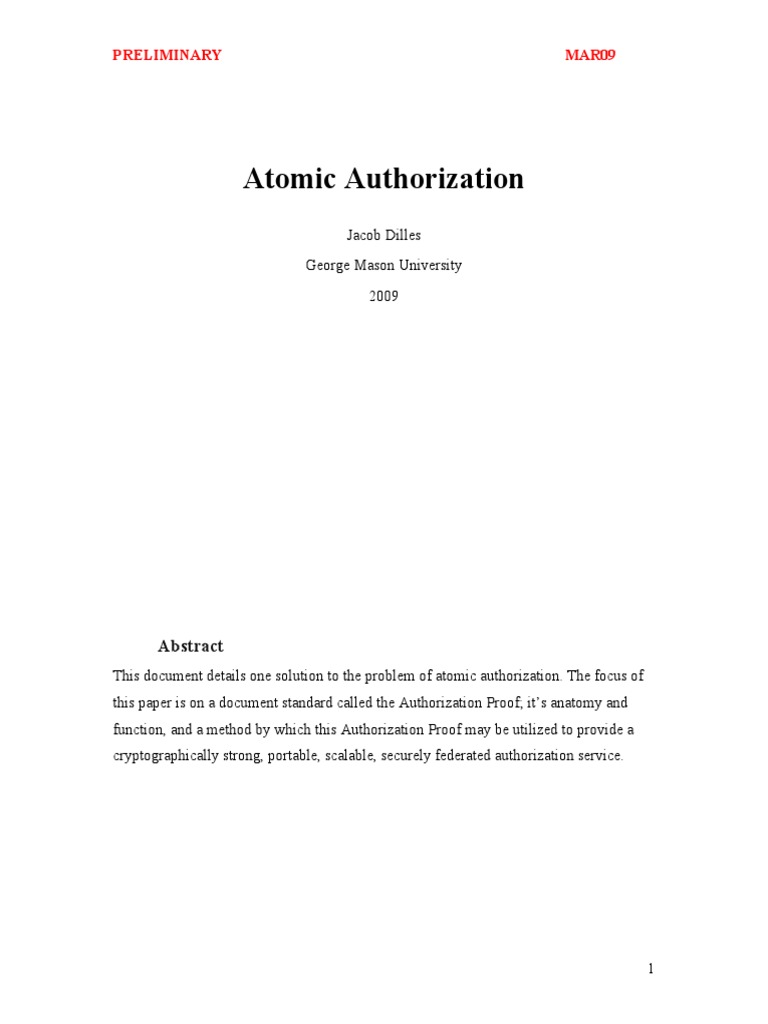 Atomic Authorization: Preliminary MAR09 | PDF | Authentication | Public ...
