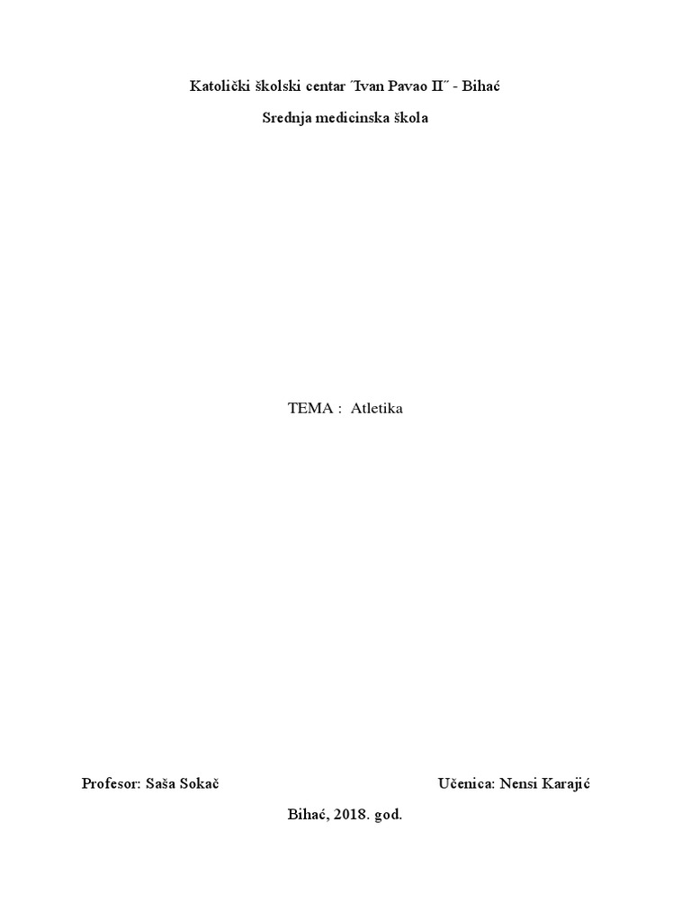 Atletika Semirnarski Rad | PDF