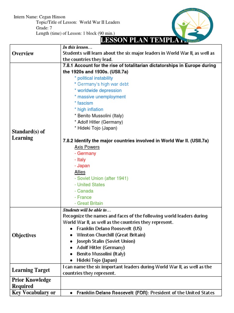 World War II Leaders Lesson Plan 1 | PDF | World War II | Fascism