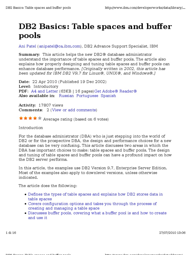 Table Space & Buffer Pools | PDF | Ibm Db2 | Databases