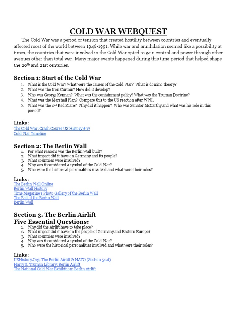 Cold War WebQuest for Students | PDF | Politics | Travel