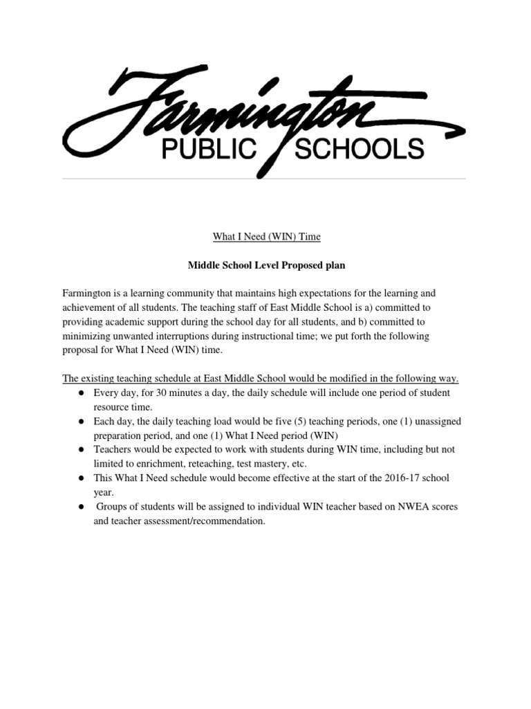 Middle School WIN Time Plan | PDF | Homework | Teachers