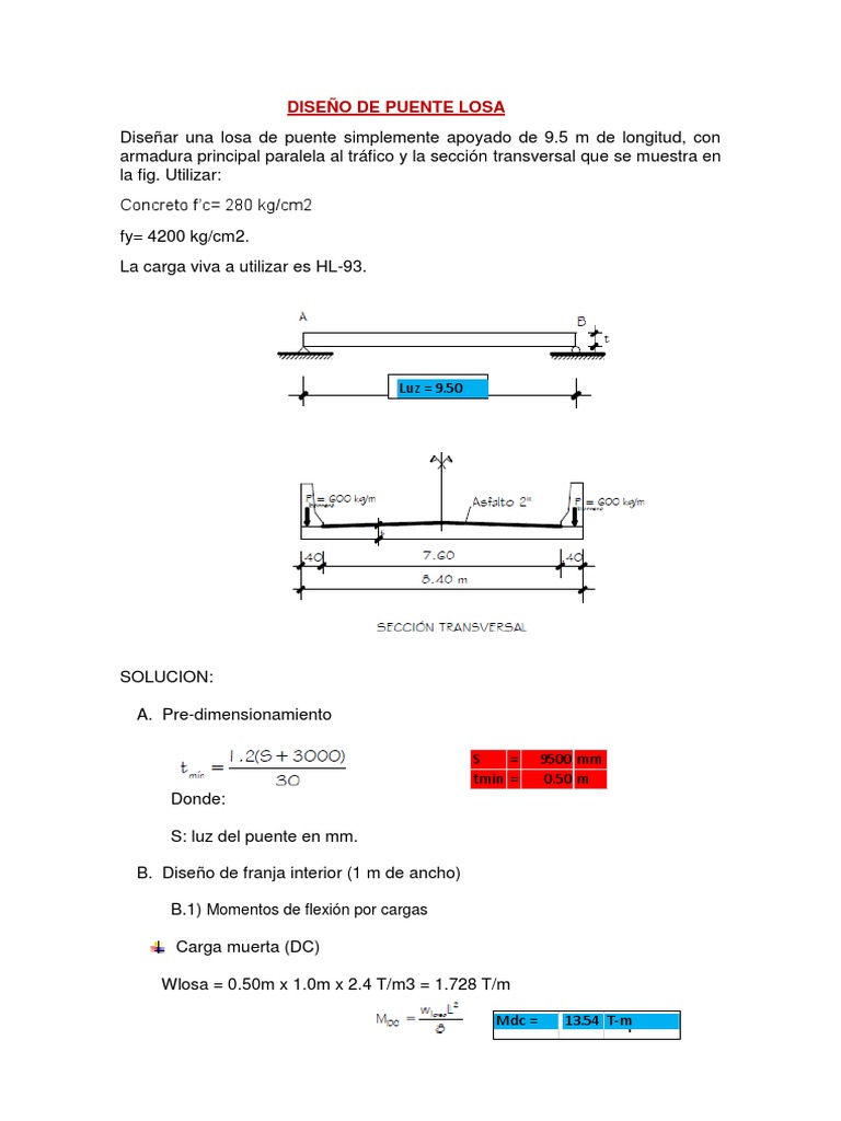 Diseño De Losa De Puente De 9 5 Metros De Longitud Con Armadura