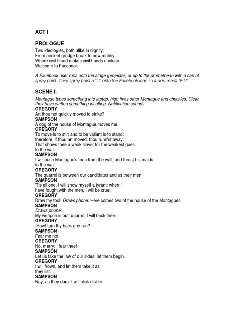 Act I Prologue: Gregory Sampson Gregory | PDF | Characters In Romeo And ...