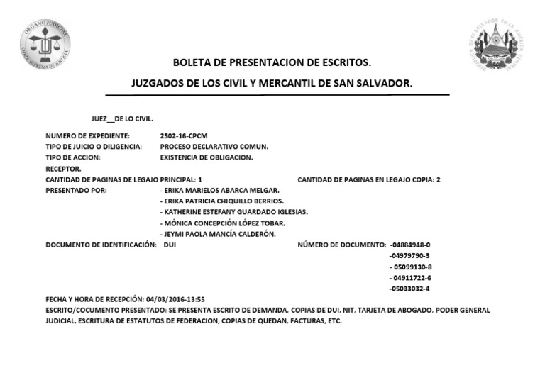 Boleta de Presentacion de Escritos | PDF | Poder judicial (sistema de ...