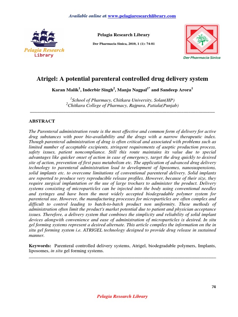 Atrigel A Potential Parenteral Controlled Drug Delivery System | PDF ...