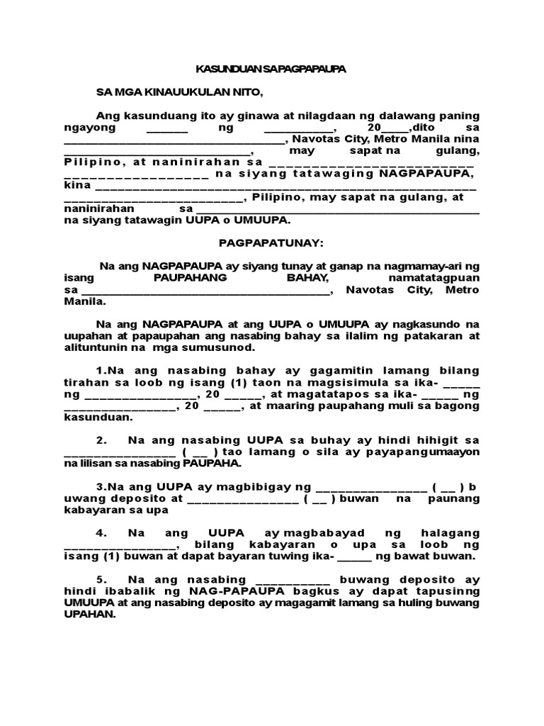 Contract of Lease - Tagalog | PDF