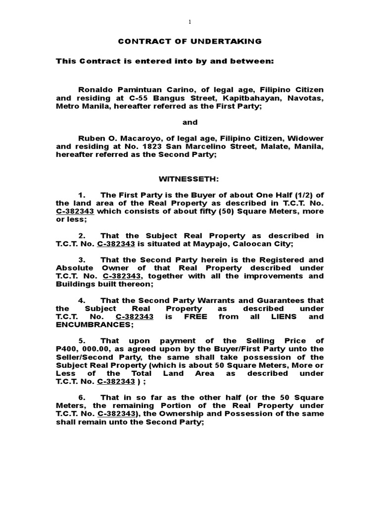 Contract of Undertaking | PDF | Ownership | Property