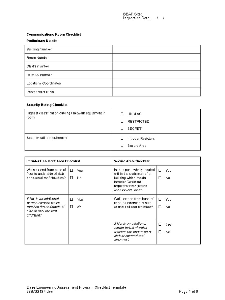 2 I CT Communications Room Inspection Checklist | PDF | Door | Wall