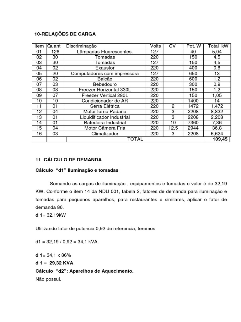 Calculo de Demanda | PDF | Eletricidade | Eletromagnetismo