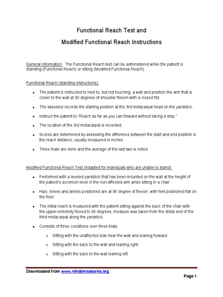 Functional Reach Tests Explained | PDF | Anatomical Terms Of Motion ...