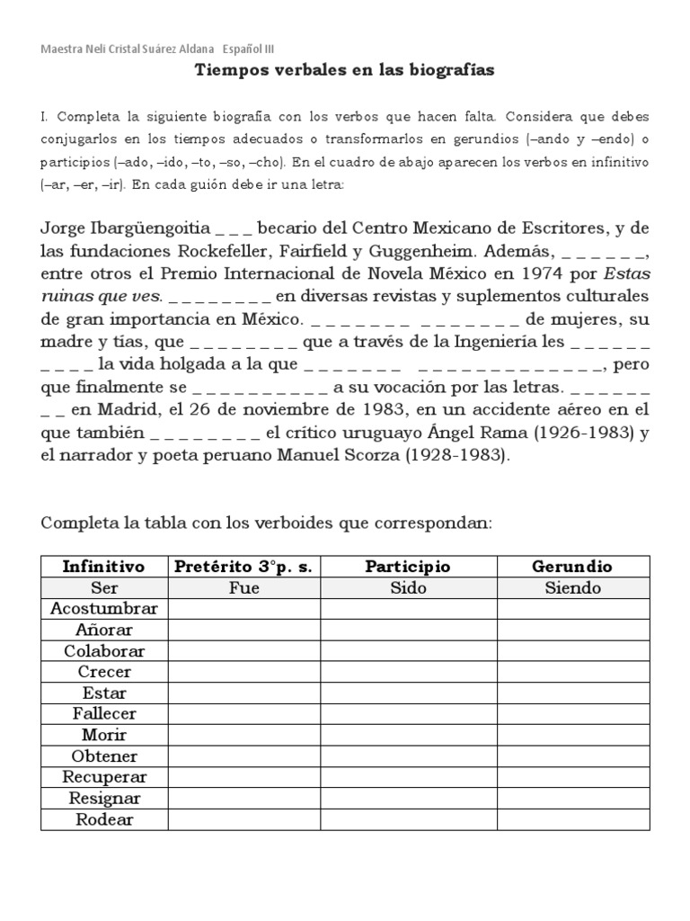 Tiempos Verbales en Las Biografías | PDF | Pronombre | Morfología ...