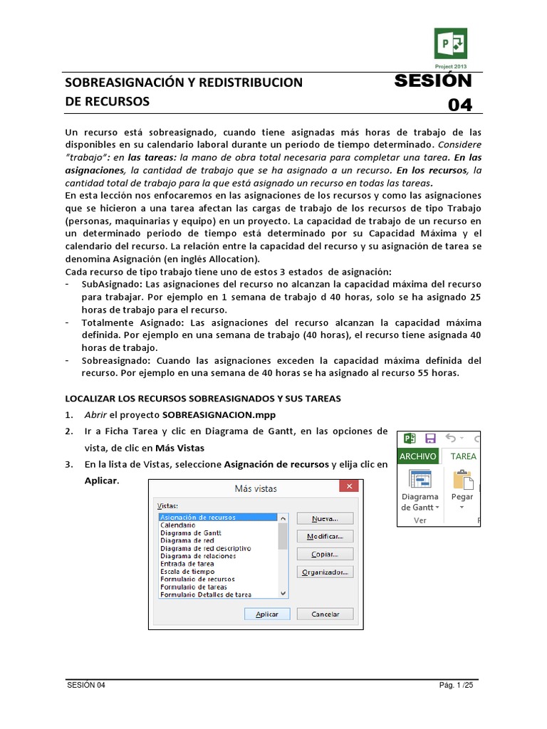Sesion 04 - MS Project 2013 PDF | PDF | Point and Click | Tabla (base de datos)