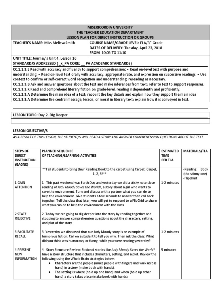 Judy Moody Saves the World Lesson Plan | PDF | Reading Comprehension ...