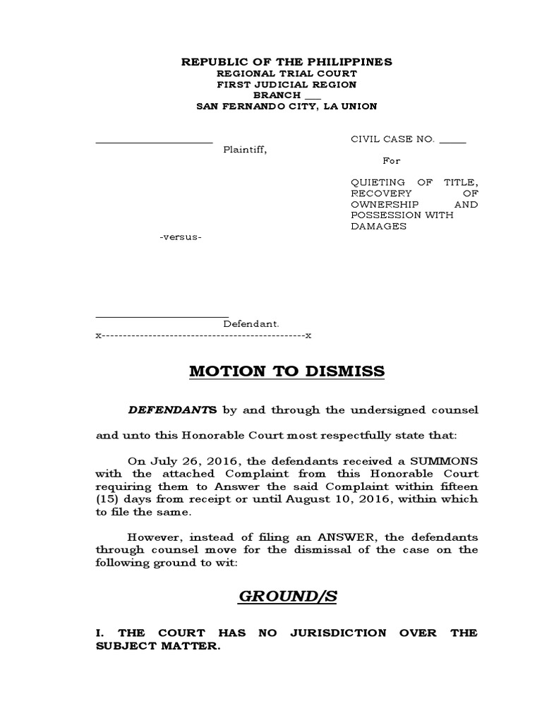 Motion To Dismiss | PDF | Complaint | Lawsuit