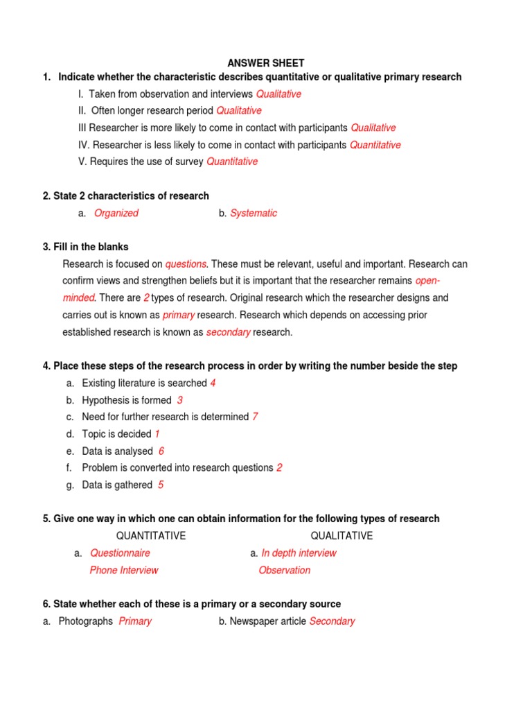 Research Answer Key | PDF