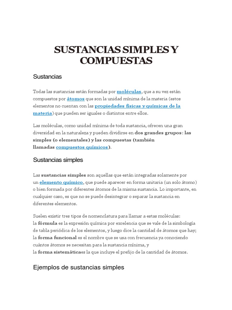 Sustancias Simples y Compuestas | PDF | Oxígeno | Hidrógeno