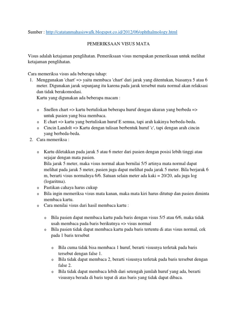 Pemeriksaan Visus Mata | PDF