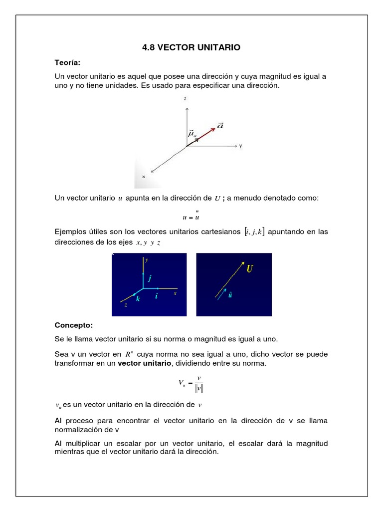 Definición y Ejemplos de Vectores Unitarios | PDF | Vector Euclidiano ...