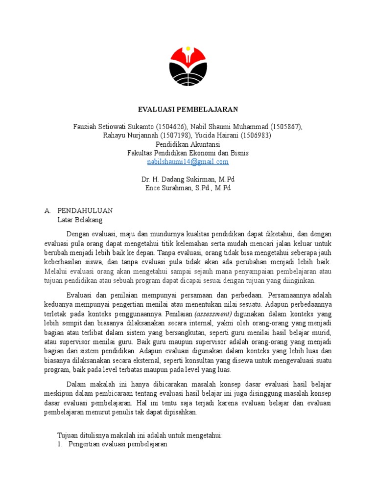 Makalah Evaluasi Pembelajaran | PDF