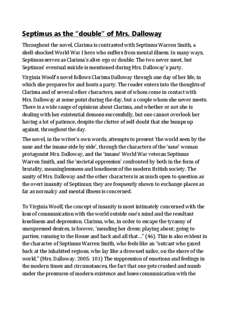 Septimus Warren Smith As The Double of M | PDF | Mrs Dalloway | Psychology