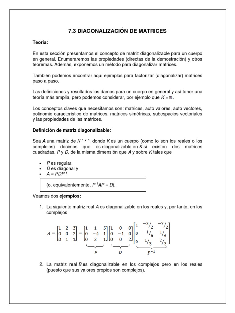 Diagonalización de Matrices | PDF | Valores propios y vectores propios | Número complejo