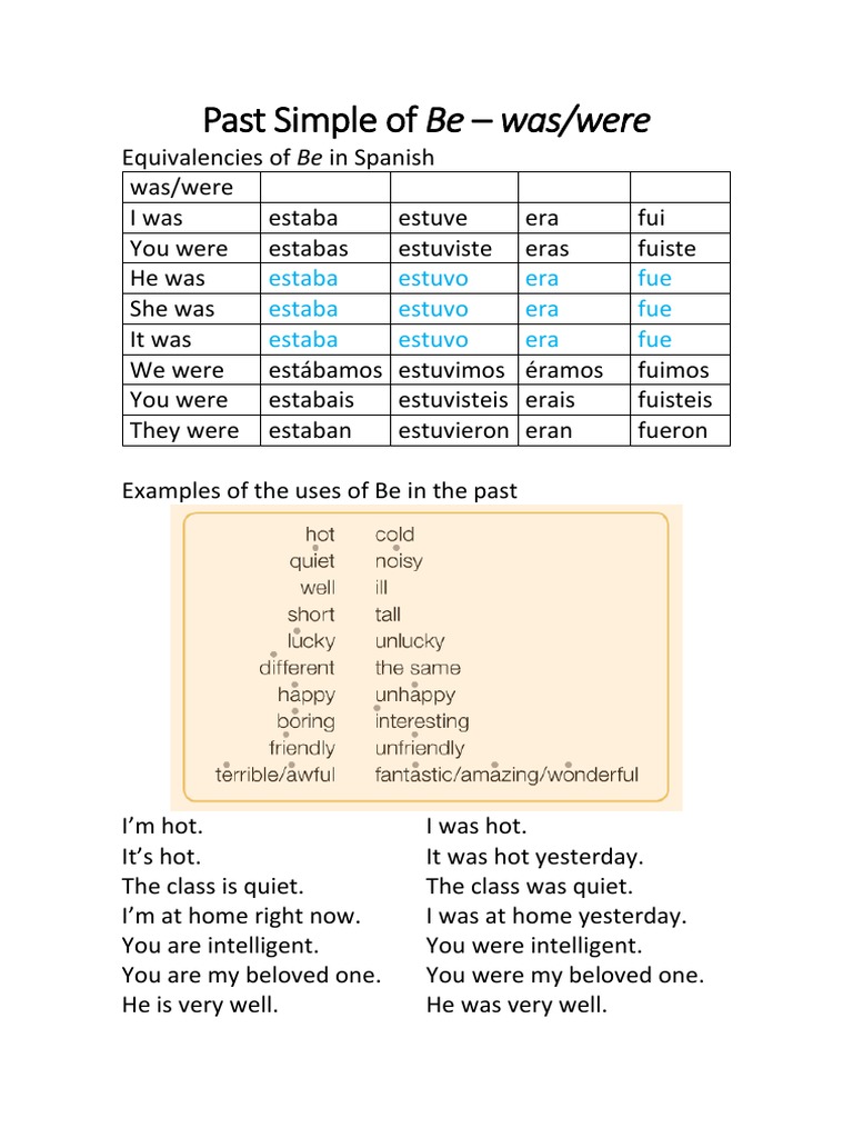 Past Simple (1) - Past of Be - Class Explanation | PDF | Syntax | Grammar
