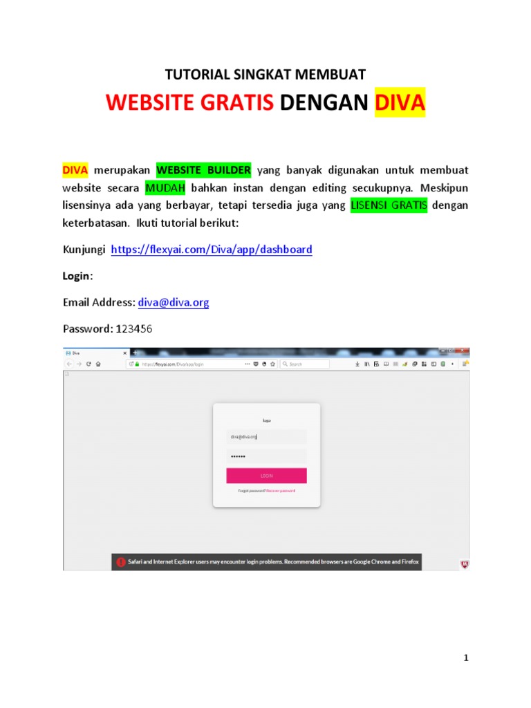 Tutorial Singkat Membuat Website Gratis Dengan Diva | PDF