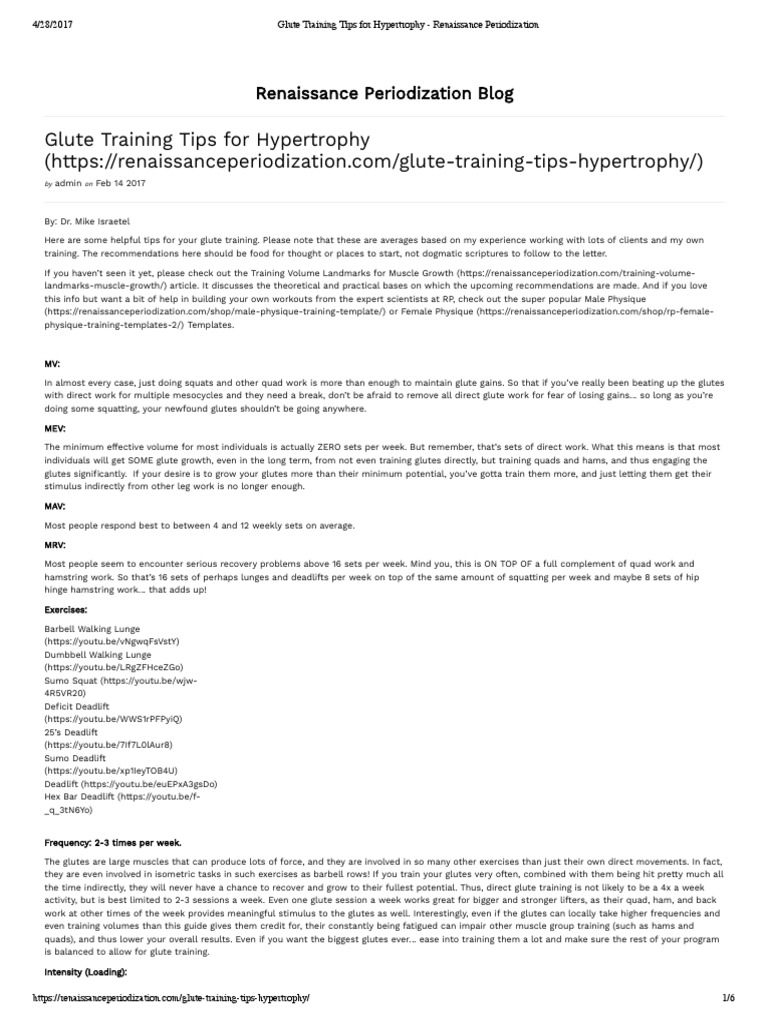Glute Training Tips For Hypertrophy - Renaissance Periodization | PDF | Recreation | Weightlifting