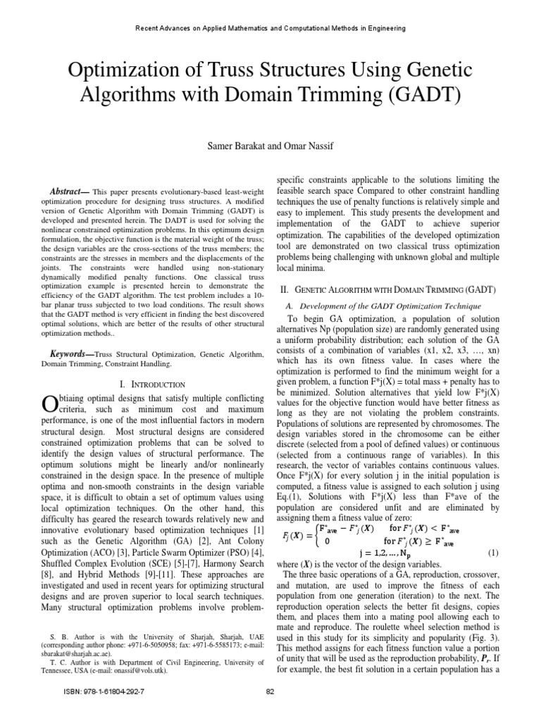 Optimization Of Truss Structures Using Genetic Algorithms With Domain Trimming Gadt Pdf