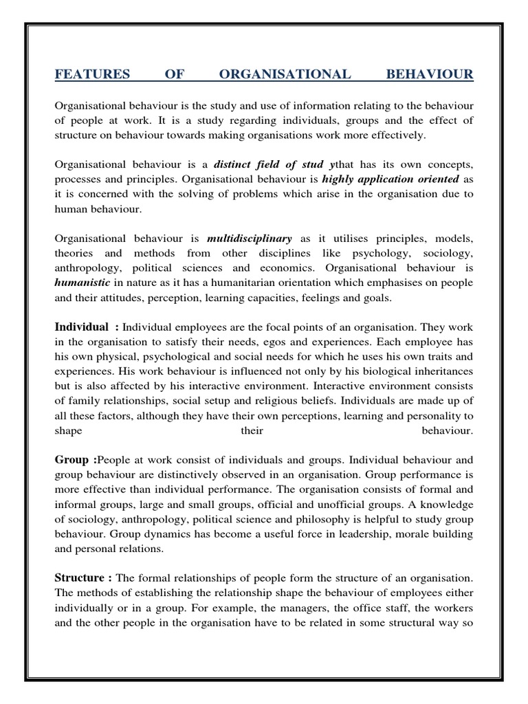 Features OF Organisational Behaviour | PDF | Organizational Behavior ...