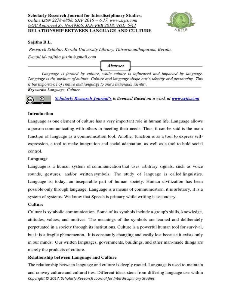 Relationship Between Language and Culture | PDF | Human | Communication