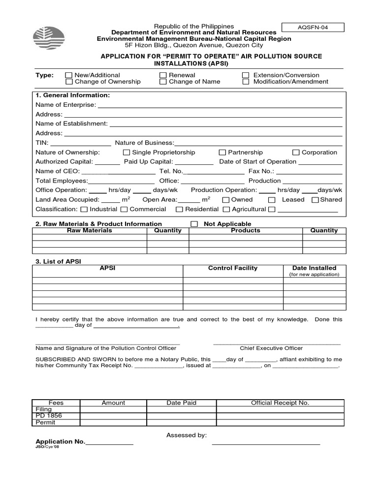 Application For Permit To Operate PDF | PDF | Air Pollution ...