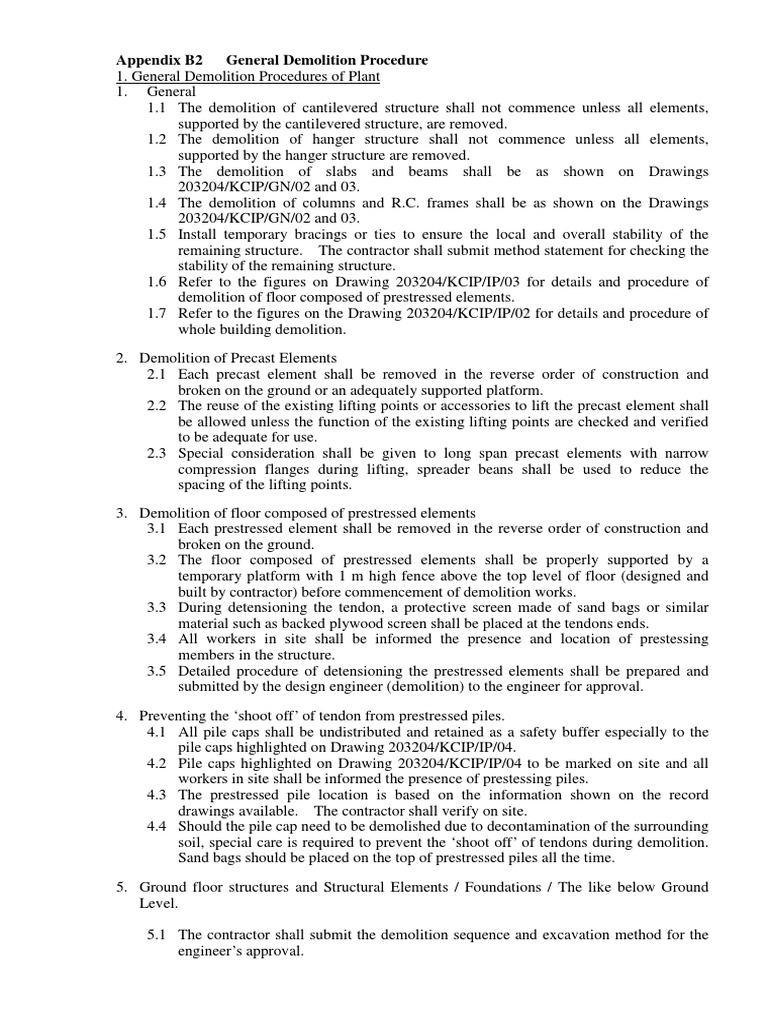 Appendix B2 General Demolition Procedure | PDF | Demolition | Deep ...