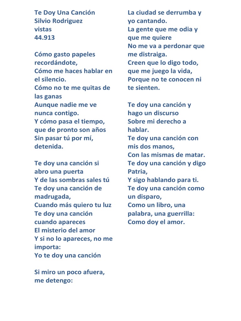 Te Doy Una Cancion Silvio Rodriguez | PDF