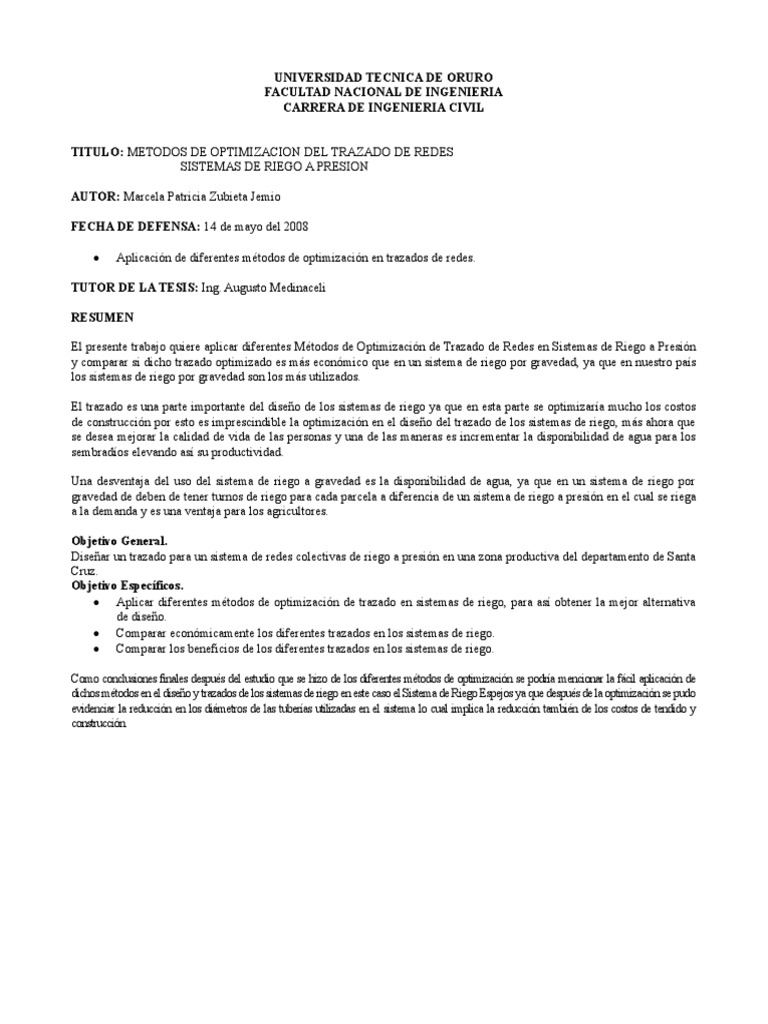 MetOpt Trazado Redes Sistemas de Riego A Presion | PDF