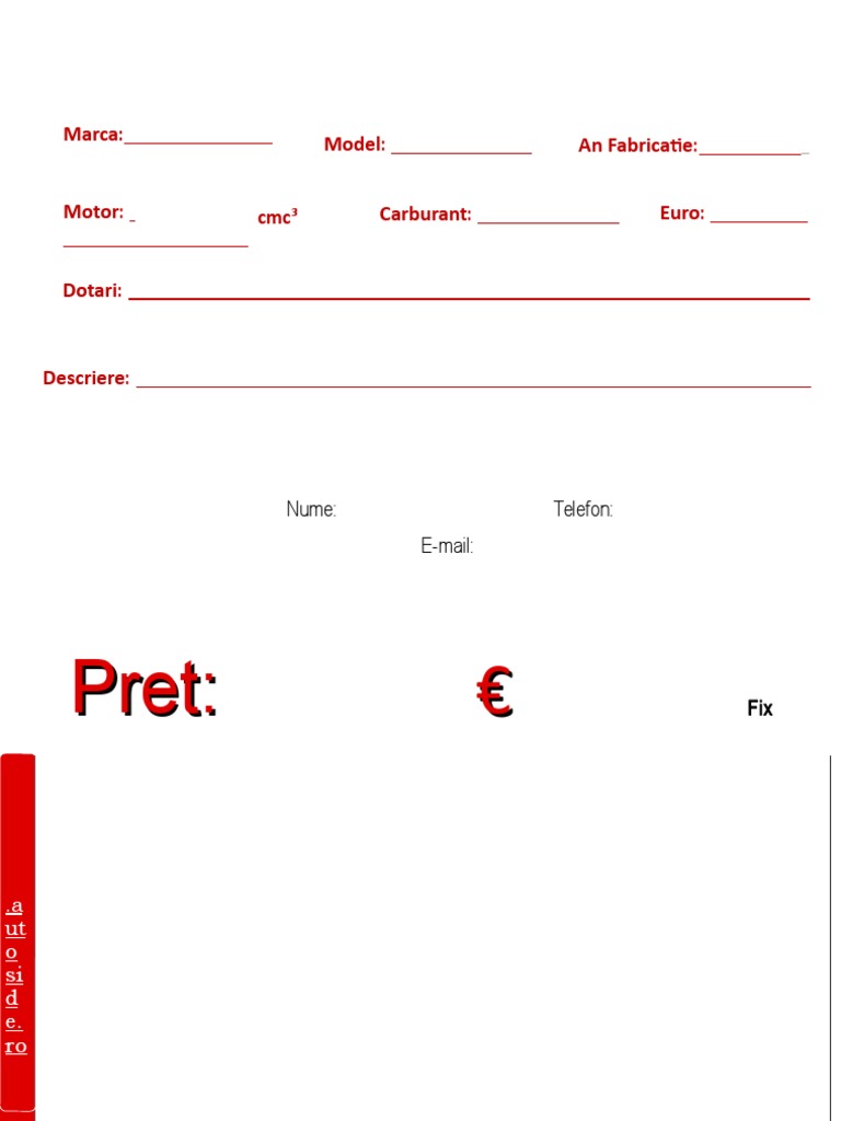 Formular Vanzare Auto A4 | PDF